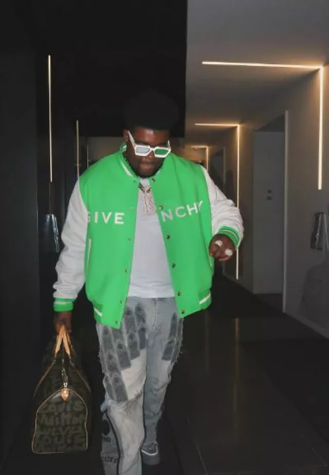 Givenchy Bright Green Wide-Logo Varsity Jacket worn by BossMan Dlow on ...