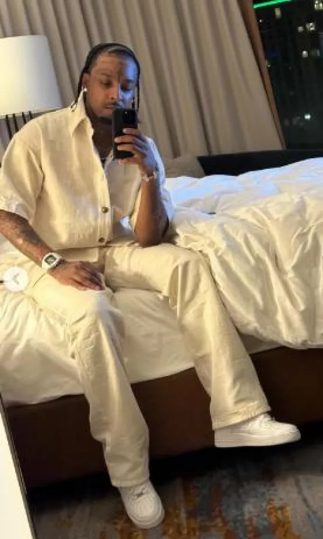 Louis Vuitton Cream Damier Camo Denim Shirt worn by 21 Savage on the ...