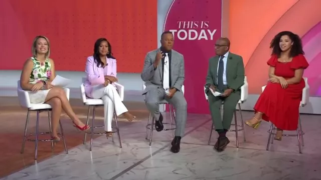 Pink Blush Square Neck Smocked Puff Short Sleeve Tiered Midi Dress worn ...