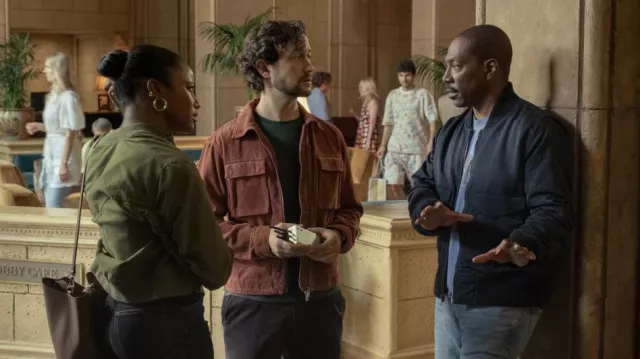 Beverly Hills Cop Axel F Garments Joseph Gordon Levitt Wears Rust Zip Jacket To Portray Det