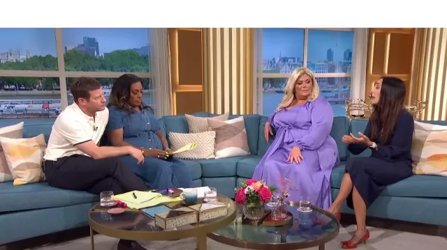 Kit Blake Duke Dark Navy Cotton And Linen Trousers worn by Dermot O ...