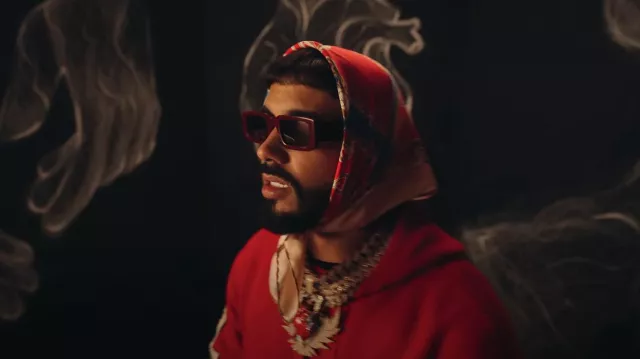 Louis Vuitton Beige & Red Bejewelled Silk Scarf worn by Anuel AA in ...