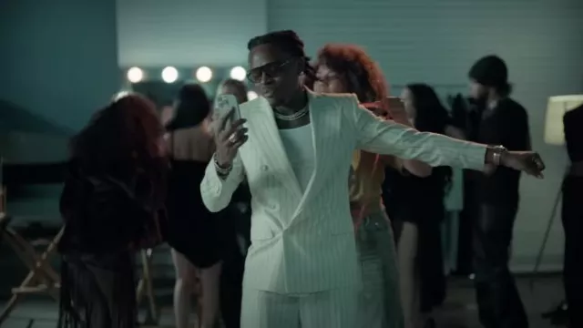 Dolce & Gabbana White Pinstripe Double Breasted Jacket worn by Gunna in ...