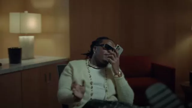 Gucci Black & White-Trim Rectangular Sunglasses worn by Gunna in Gunna ...