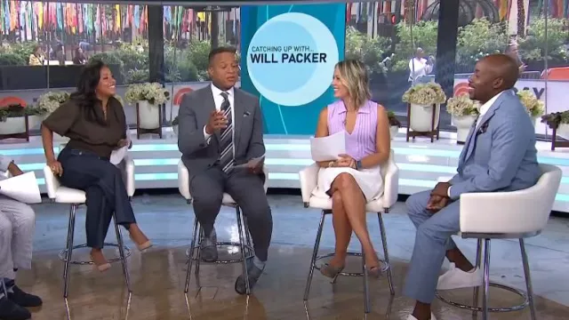 Cinq a Sept Azure High-Rise Wide-Leg Jeans worn by Sheinelle Jones as ...