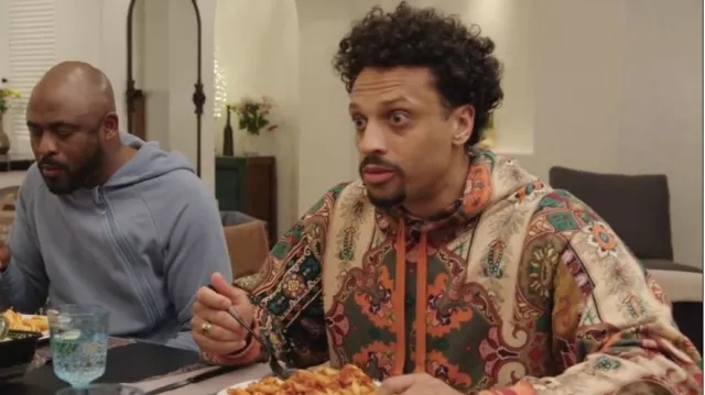 Etro Wo Carpet-Print Jersey Hoodie worn by Jason Fordham as seen in ...