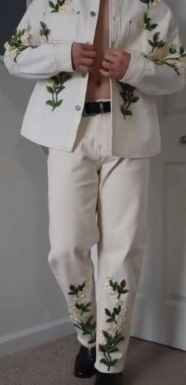 Outfits of Saltburn movie: Barry Keoghan wears Green Leaf Embroidery ...