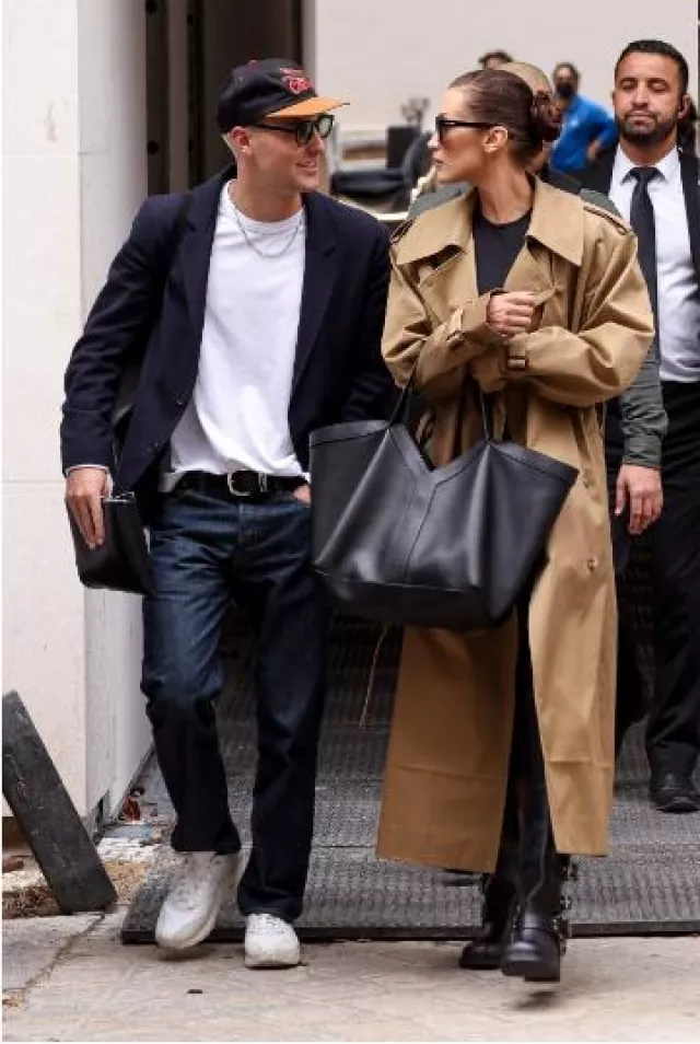 Saint Laurent Y Bag in Black worn by Bella Hadid in Paris on September ...