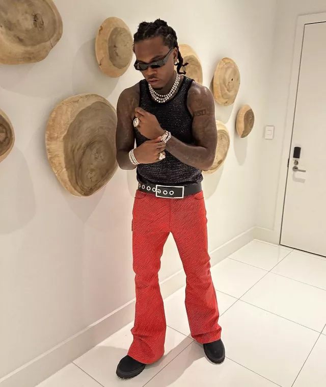 Amiri Black Crystal Embellished Tank Top worn by Gunna on the Instagram ...