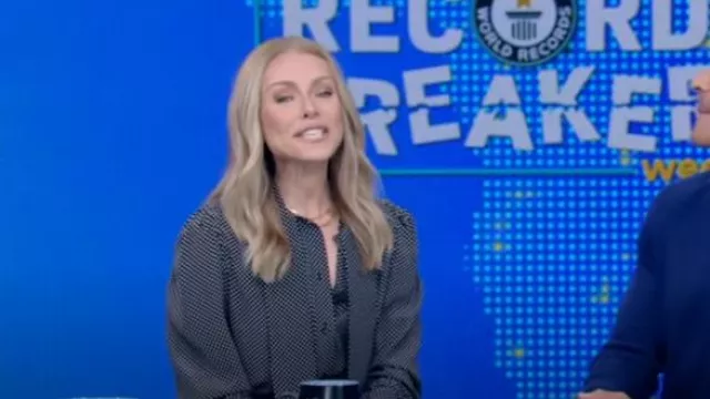 Saint Laurent Lavalliere Neck Blouse in Dotted Silk Satin worn by Kelly ...