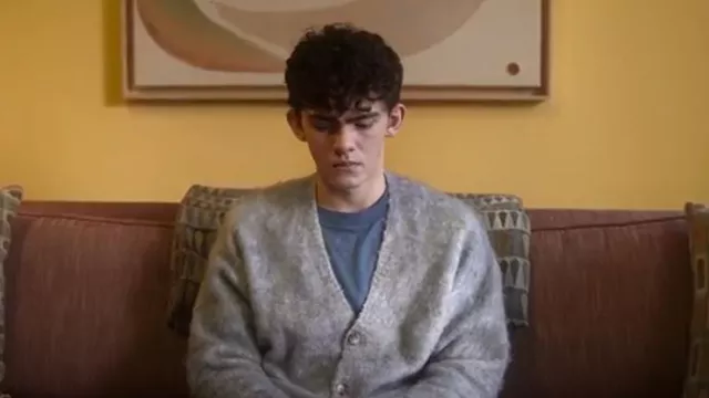 Topman Heavily Brushed Cardigan in Blue worn by Charlie Spring (Joe ...