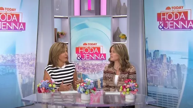 Veronica Beard Vera Striped Cotton Sweater in Off White Black worn by ...