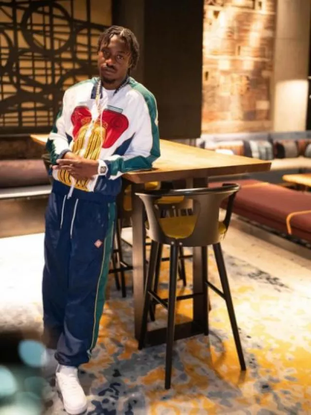 Casablanca Navy Blue & Green Panel Trackpants worn by Lil Tjay on the ...