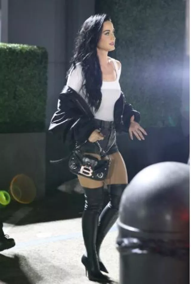 Mugler Strapped Long Sleeved Bodysuit worn by Katy Perry at Charli Xcx ...