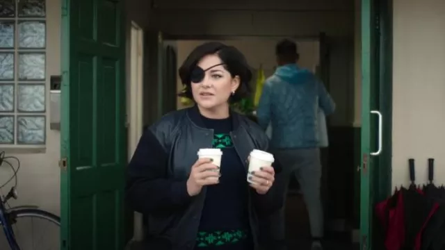 Me and Em Contrast Leather Jacket worn by Bibi Garvey (Sarah Greene) as ...