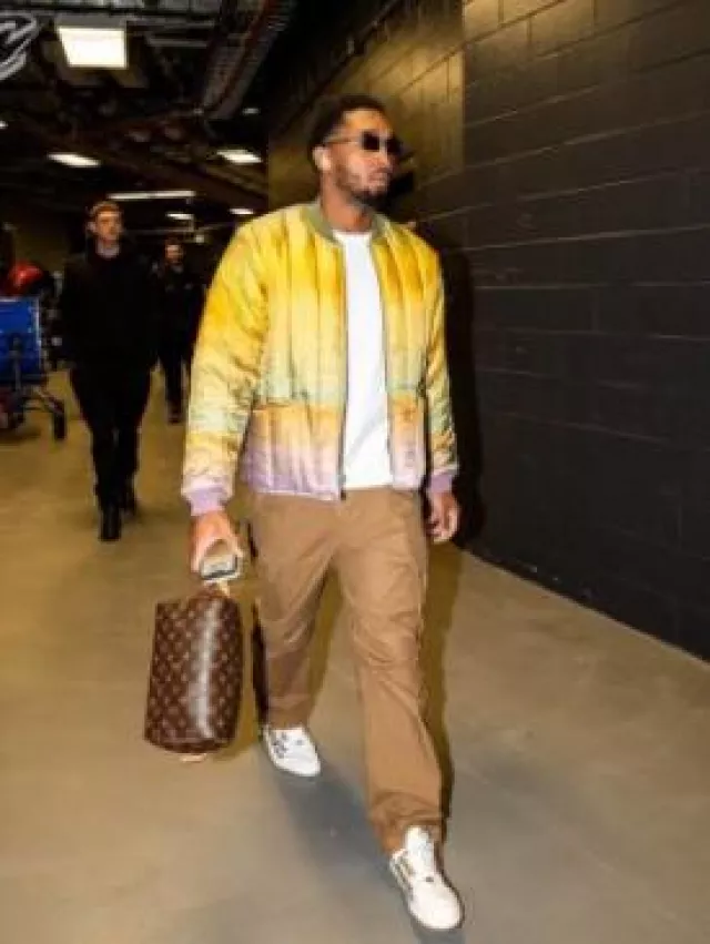 Pleasures Multicolor Gradient Incense Padded Jacket worn by Donovan Mitchell on the Instagram ...