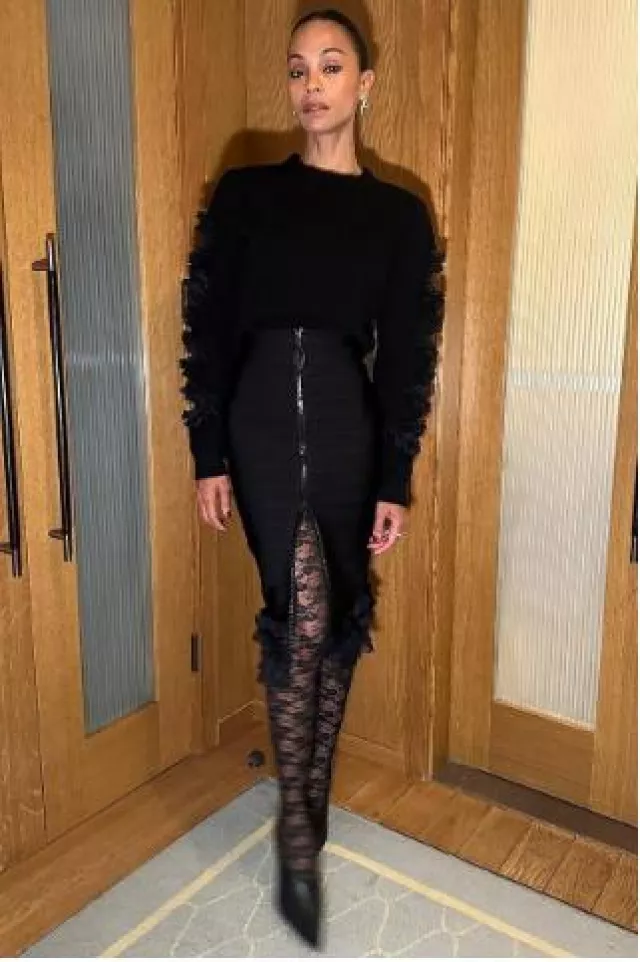 Christopher Kane for Sef-Portrait Black Lace Tights worn by Zoe Saldana ...