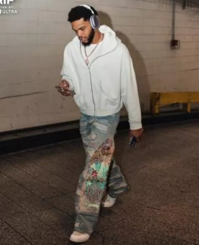 Who Decides War Light Blue & Multicolor Side Window Jeans worn by Miles ... Who Decides War Light Blue & Multicolor Side Window Jeans worn by Miles ...