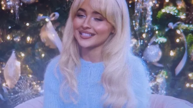 Sabrina Carpenter wears a light blue mohair cardigan in Sabrina ...