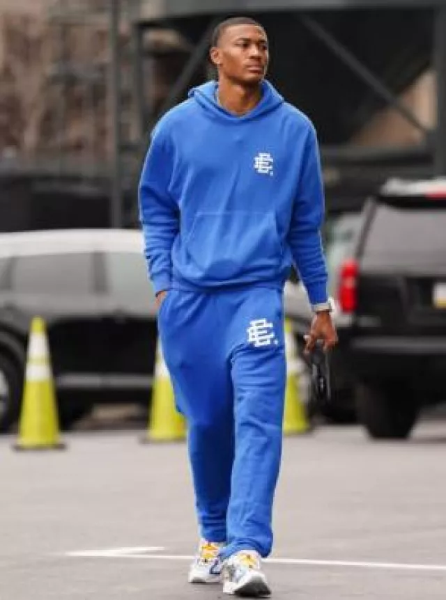 Eric Emanuel Royal Blue & White EE Hoodie worn by DeVonta Smith on the Instagram account ...