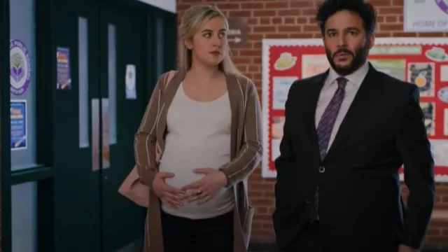 Ricki's Open Pinstriped Cardigan worn by Laurel (Alison Deon) as seen ...