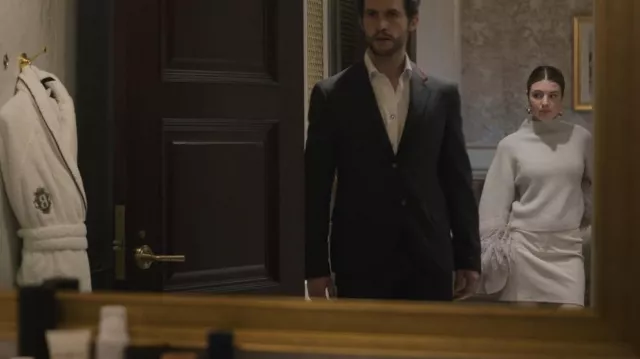 Lapointe Merino Wool Cropped Raglan Slit Sleeve with Ostrich Feathers ...