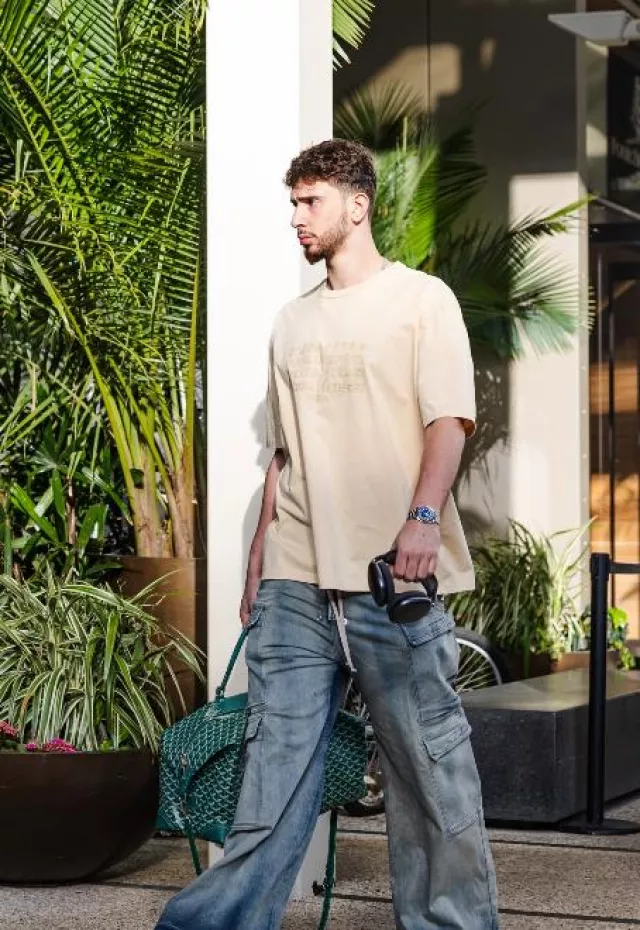 Rick Owens Sky Indigo 'Jumbo Belas' Baggy Cargo Jeans worn by Alperen ...