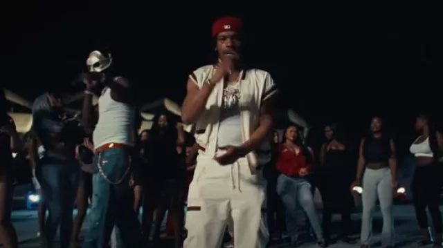 Sp5der Patent Orange Crystal Buckle 'Sp5' Belt worn by Lil Baby in Lil ...