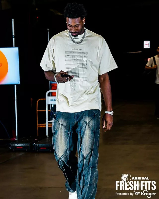 Bad Son Deep Blue Diamond Pleated 'Core' Jeans worn by Jaren Jackson Jr ...