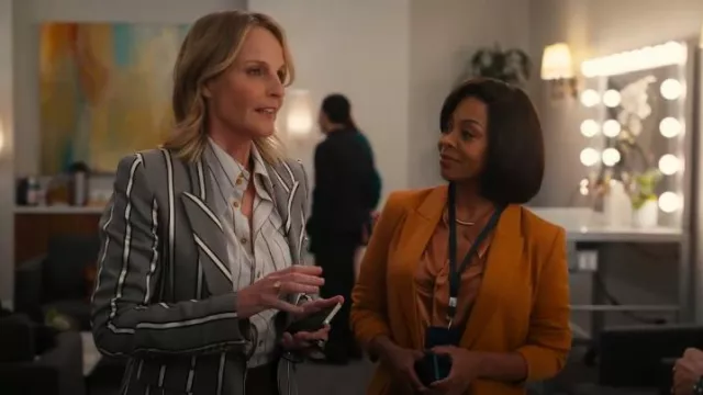 Smythe Stripe Peak Lapel Blazer Grey Ribbon worn by Winnie Landell ...