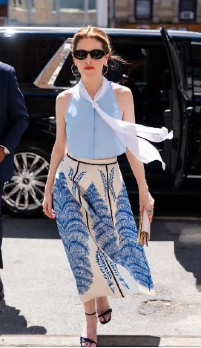Giambattista Valli Ivory and Blue Printed Midi Skirt worn by Anna ...