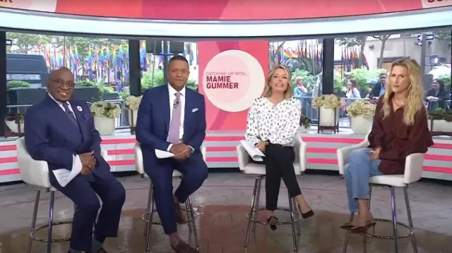 Chloe Gosselin by Larroudé Ava Mule In Brown Patent Leather worn by ...