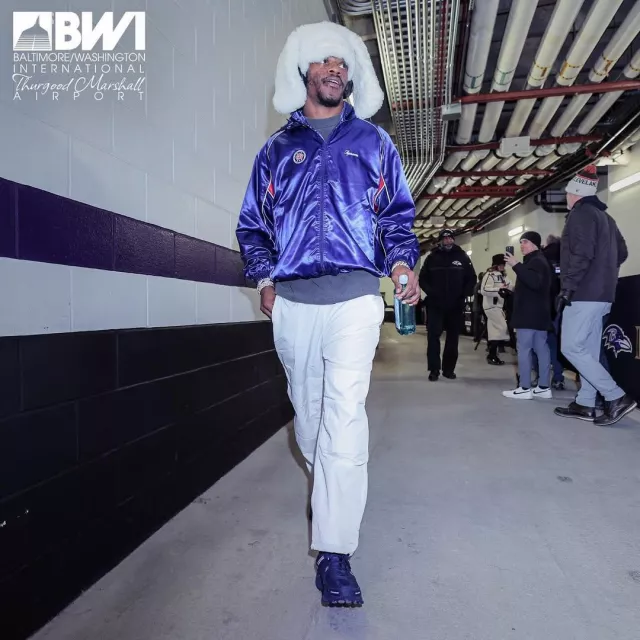 Supreme Navy Satin Hooded Track Jacket worn by Lamar Jackson on the ...