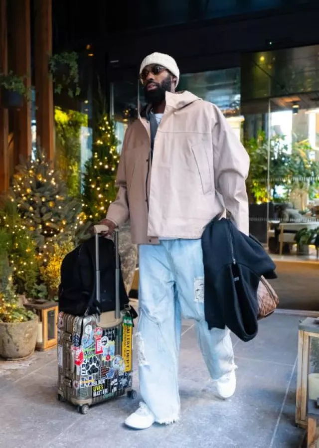Lemaire Latte Beige Hooded Windbreaker Jacket worn by Tim Hardaway Jr ...
