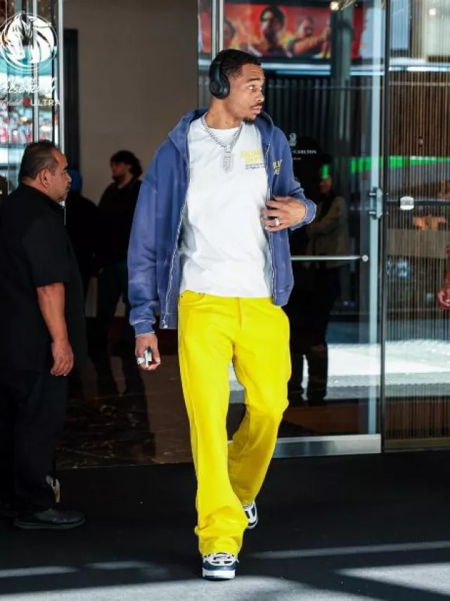 Gallery Dept. Navy Faded & Yellow Logo Zip Hoodie worn by Paul Jamaine ...