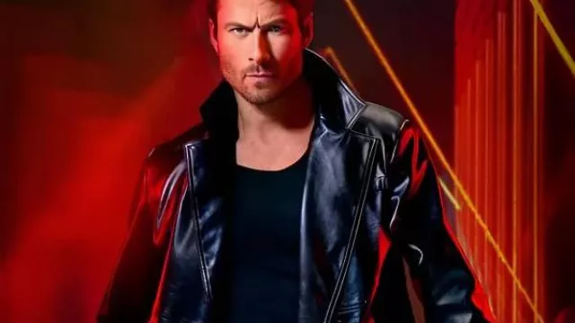 The Running Man 2025 Glen Powell Black Leather Coat | Spotern