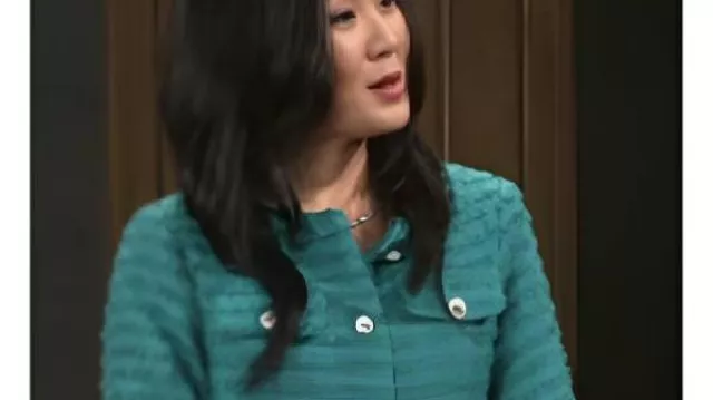 Beyond the Gates 2025 Ellie Wang Teal Tweed Jacket | Spotern