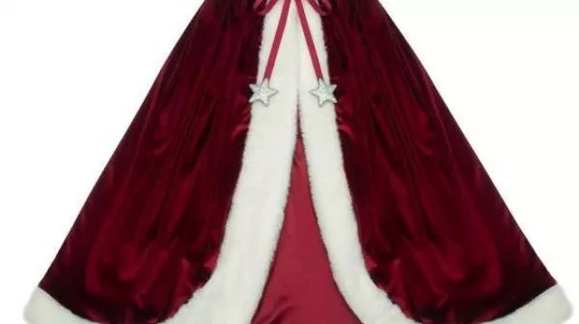 Red Santa Christmas Cape worn by Santa Claus Girls in Red Velvet Hooded ...