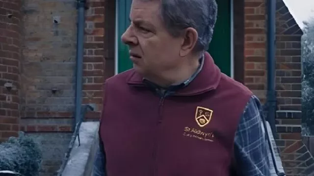 Man Vs Baby 2025 Rowan Atkinson Purple Vest worn by Trevor Bingley ...