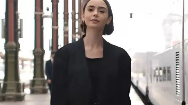 Emily In Paris S05 Lily Collins Black Crop Jacket worn by Emily Cooper ...