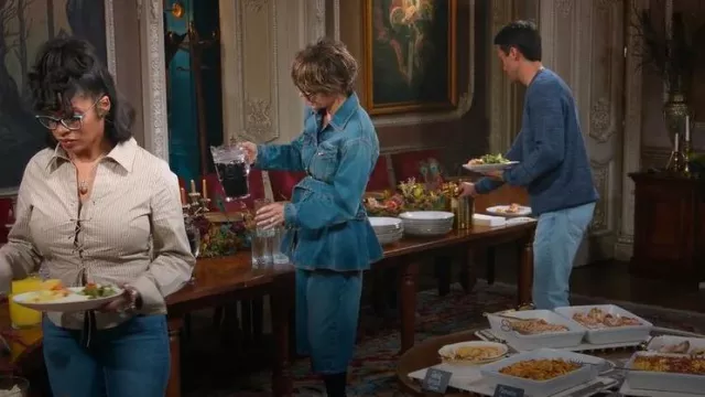 Alaïa Blue Knitted Waistband Denim Bermuda Shorts worn by Lisa Rinna as ...