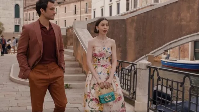 Valentino Loco Small Embroidered Shoulder Bag worn by Emily Cooper ...