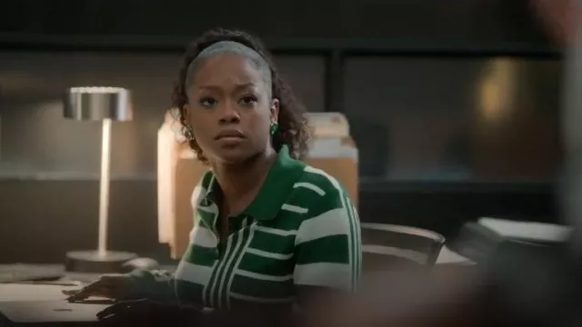 Zara Green Striped Polo Top worn by Izzy Letts (Jazz Raycole) as seen ...