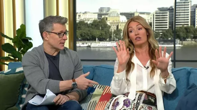 Ghost Anna Tie Neck Satin Shirt worn by Cat Deeley as seen in This ...