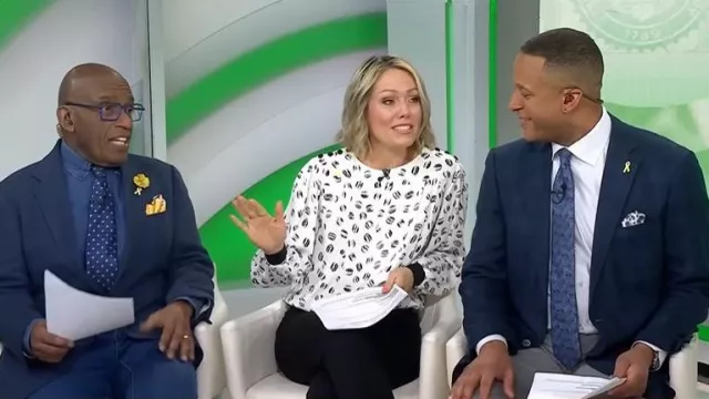 Reiss Jolie Lips Print Long Sleeve Top worn by Dylan Dreyer as seen in ...