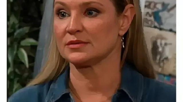 Young & Restless 2026 Sharon Newman Denim Shirt worn by Sharon Collins ...
