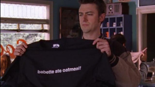 The t-shirt "babette ate oatmeal!" Kirk Gleason (Sean Gunn) in Gilmore ...
