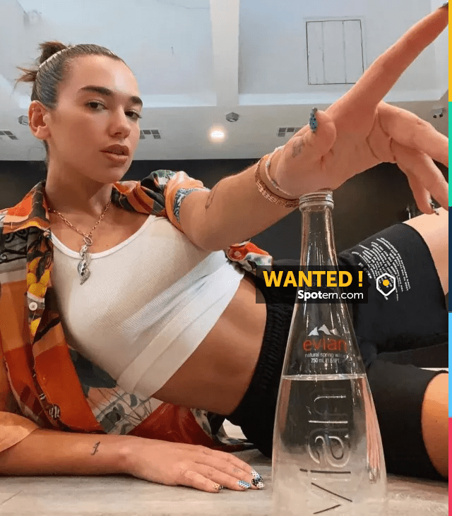 The black shorts with writing worn by Dua Lipa on her Instagram account ...