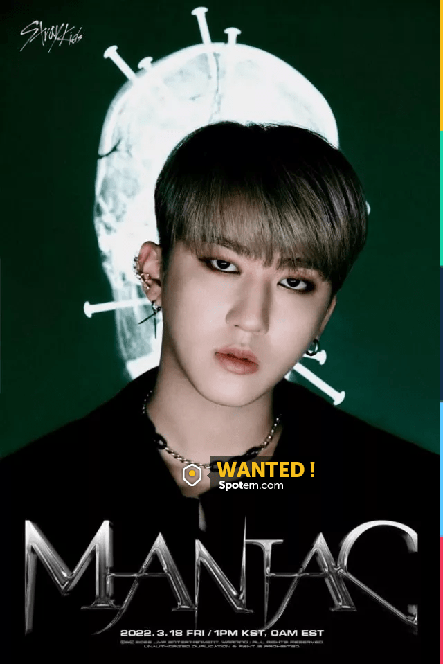 The black and grey chain style necklace worn by Changbin on the MANIAC ...