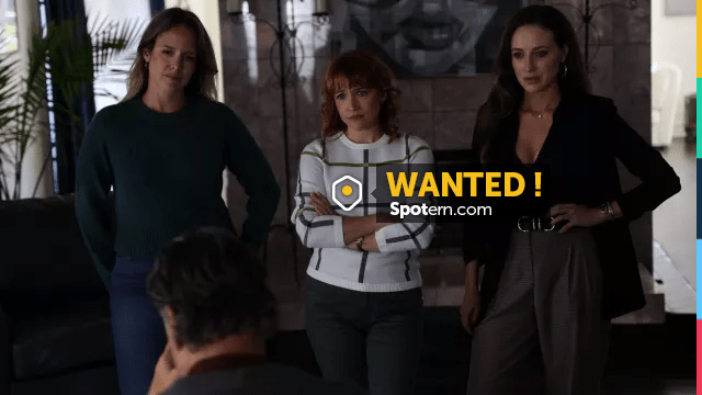 Check Sweater in white worn by Monica (Nicole Weber) as seen in Crowdsource Murder movie | Spotern